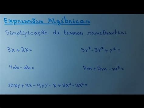 Simplificação de termos semelhantes Expressões Algébricas YouTube