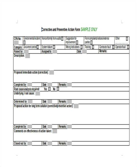 FREE 8 Preventive Action Forms In PDF Ms Word Excel