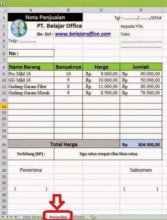 Detail Contoh Nota Excel Koleksi Nomer
