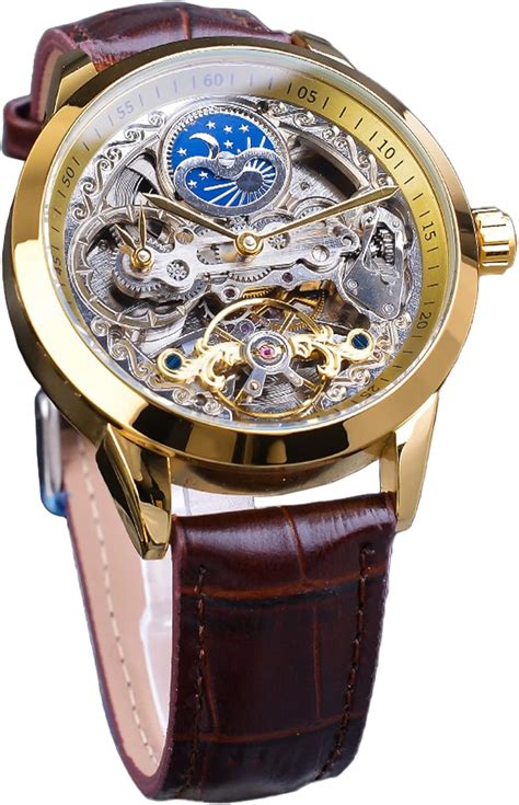 FORSINING Herren Skelett Mondphase Armbanduhr Mechanische Selbstaufzug