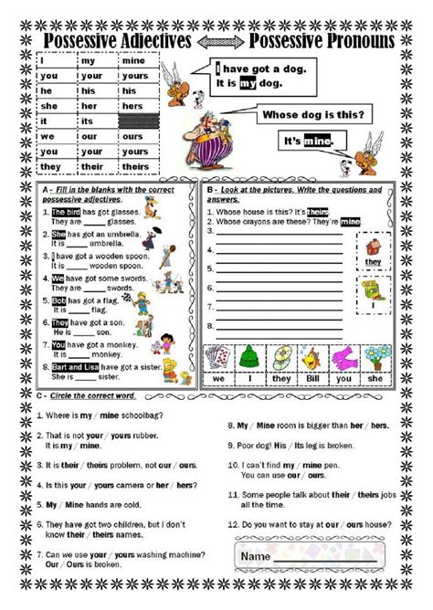 Adjetivos Posesivos En Ingles Worksheet