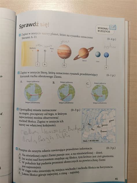 Proszę o pomoc Klasa 6 ruchy ziemi SPRAWDŹ SIĘ strona 45 46