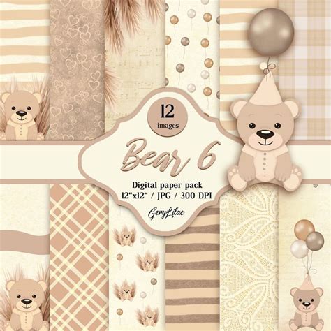 Image Digital Paper Pack Brown Bear Balloons Boho Etsy Globes