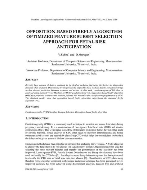 opposition based firefly algorithm optimized feature subset selection approach for fetal risk