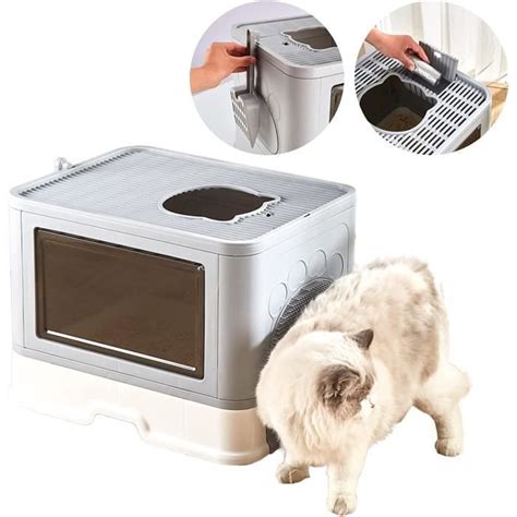 TUOKE Bac à litière pliable pour chat avec plateau couvercle et pelle