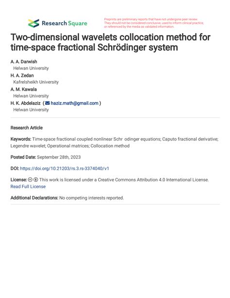 pdf two dimensional wavelets collocation method for time space fractional schrödinger system