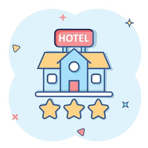 Hotel 3 Stars Sign Icon In Comic Style Inn Building Cartoon Vector