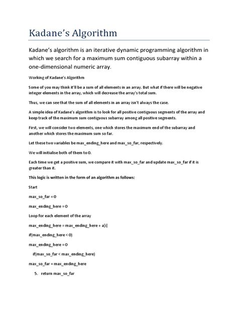 kadane s algorithm pdf