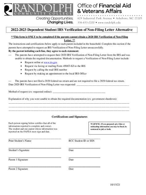 Fillable Online Dependent Student Irs Verification Of Non