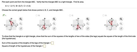 solved plot each point and form the triangle abc verify that the triangle abc is right triangle