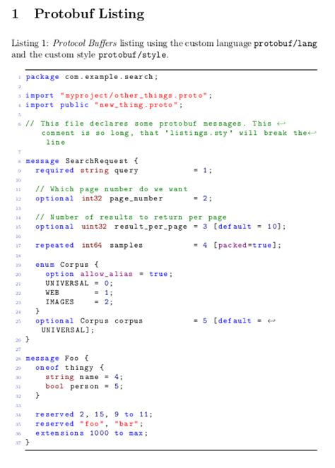 github aytchell latex listings protobuf definitions so latex s listings package can handle