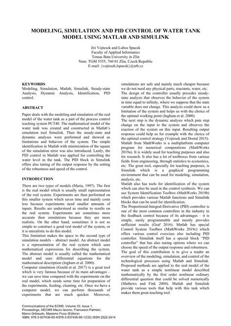 pdf modeling simulation and pid control of water tank … · modeling simulation and pid