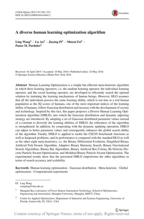 a diverse human learning optimization algorithm request pdf