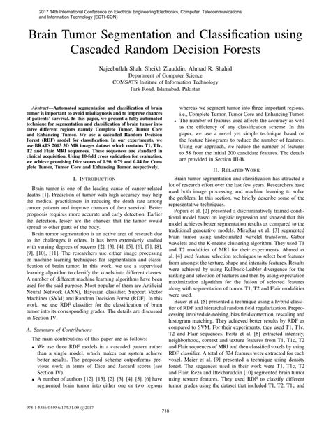 pdf brain tumor segmentation and classification using cascaded random decision forests