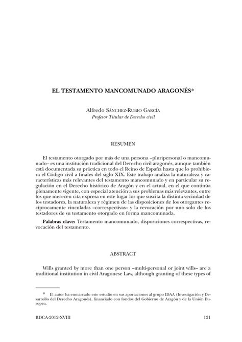 3 El testamento mancomunado aragonés por Alfredo Sánchez