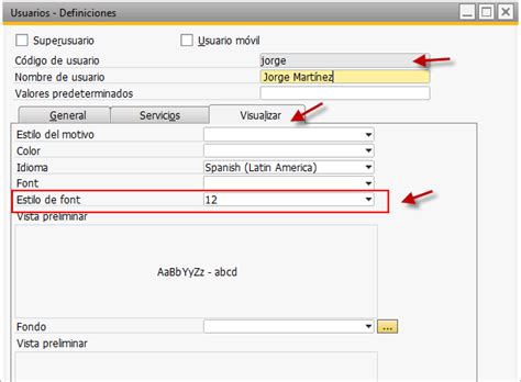 Configuración por usuario del tamaño de fuente letra SAP Business One