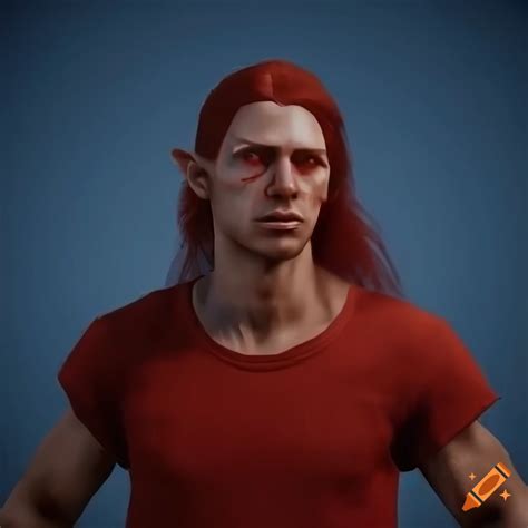 Pale White Skinned Sci Fi Elf Man With Red Hair And Eyes In A