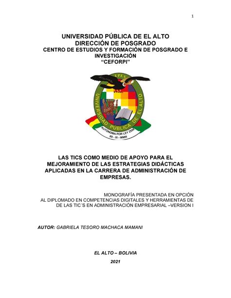 monografía en educación superior UNIVERSIDAD PÚBLICA DE EL ALTO