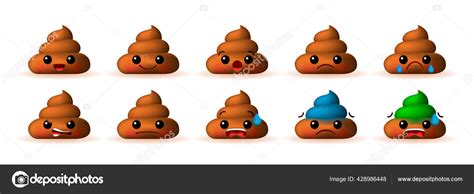 Set High Quality Cute Poo Emoticons Background Isolated Vector