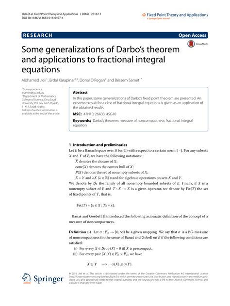 pdf some generalizations of darbo s theorem and applications to fractional integral equations