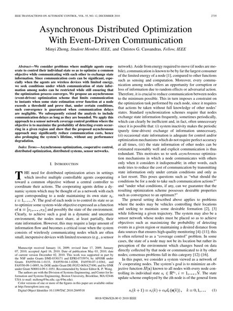 PDF Asynchronous Distributed Optimization With Event Driven Communication