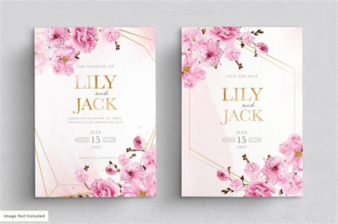 Elegante conjunto de tarjetas de invitación de boda de flor de cerezo