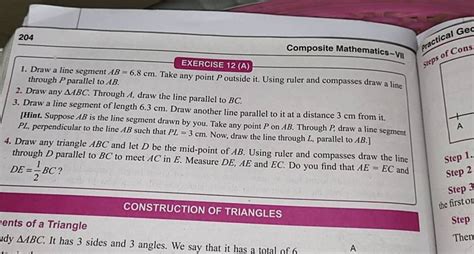 204 1 draw a line segment ab 6 8 cm take any point p outside it using