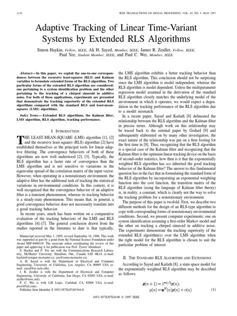 adaptive tracking of linear time variant systems by extended rls algorithms pdf kalman