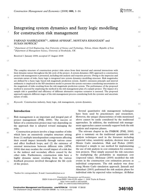 pdf integrating system dynamics and fuzzy logic modelling for construction risk management