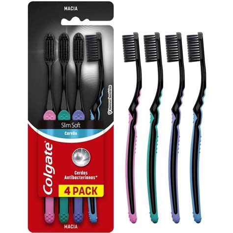 Escova de Dente Colgate Slim Soft Black Infusão de Carvão 4 unid
