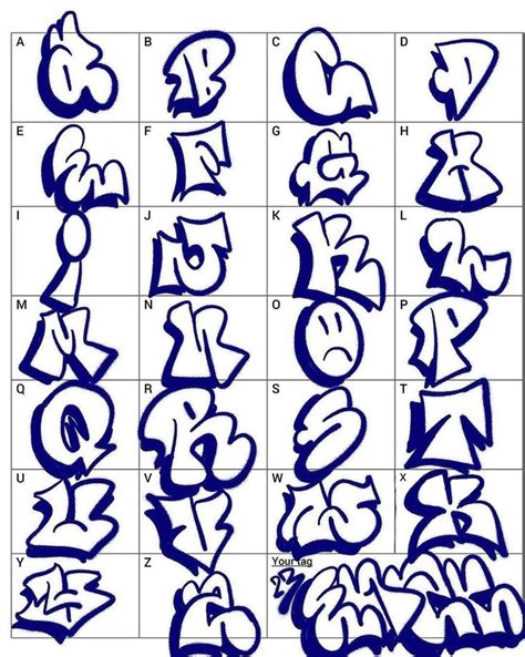 Graffiti Alphabet And Numbers In Blue Ink