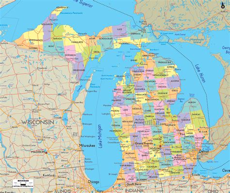 State Of Michigan County Map With Cities