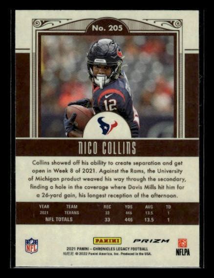 2021 Panini Chronicles Legacy Update Rookies Silver 205 Nico Collins