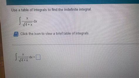 Solved Use A Table Of Integrals To Find The Indefinite Chegg