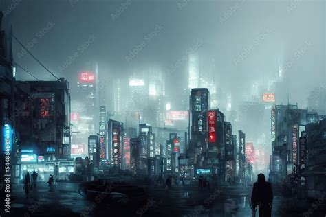 Cyberpunk Japanese Streets Asian Street Illustration Futuristic City