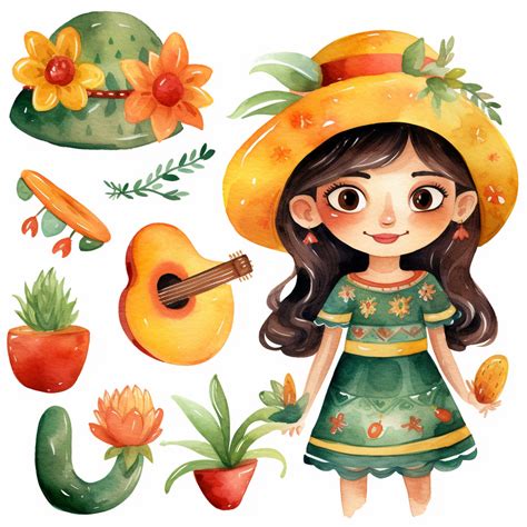 Watercolor Cinco De Mayo Decorations Illustrations Clipart Set Simple