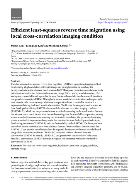 pdf efficient least squares reverse time migration using local cross correlation imaging condition