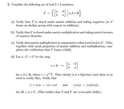 solved 2 consider the following set of real 2 2