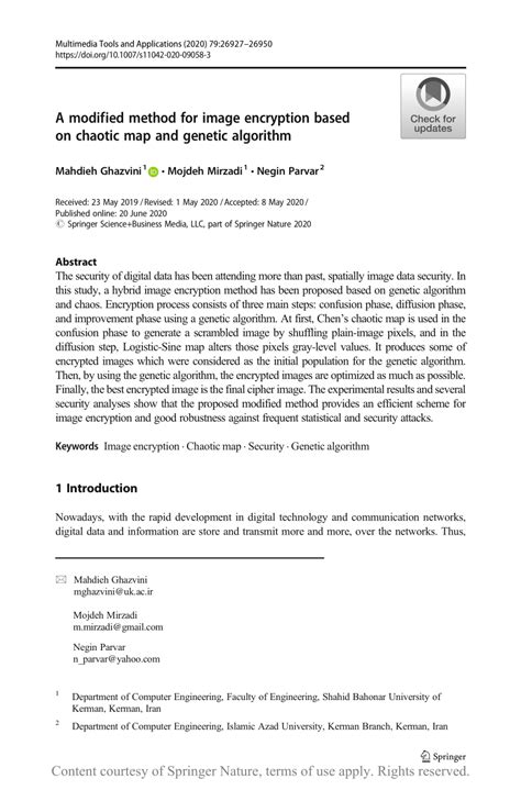 a modified method for image encryption based on chaotic map and genetic algorithm request pdf