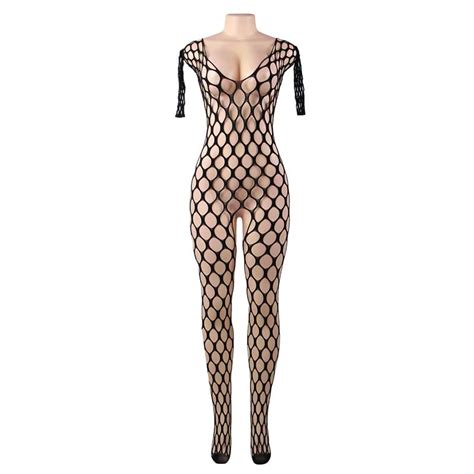 Sexy Women Jumbo Net Bodystockings Erotic Crotchless Lingerie Big Cut Out Hole Bodysuit See