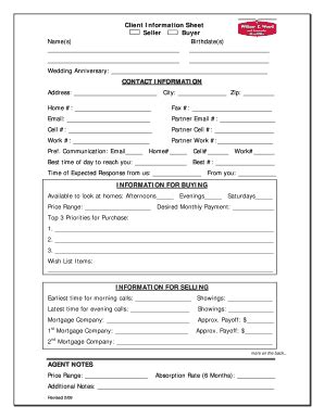Client Information Sheet Seller Buyer Fill And Sign Printable