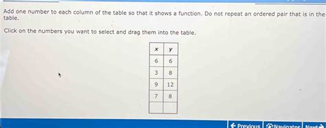 add one number to each column of the table so that it shows a function do not repeat an o [algebra]