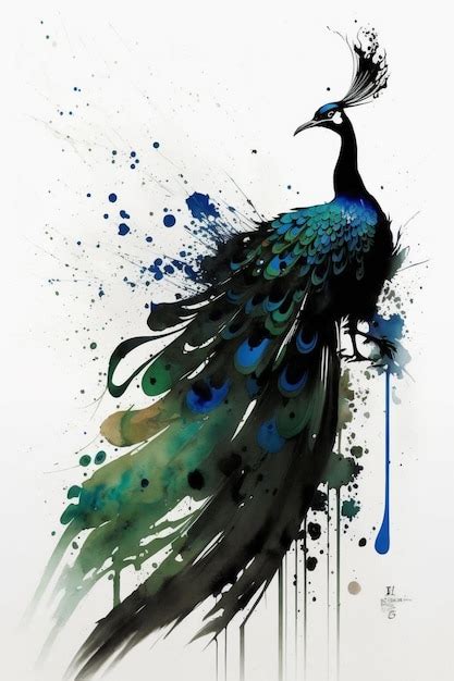 Una Pintura De Acuarela De Un Pavo Real Con Plumas Azules Foto Premium
