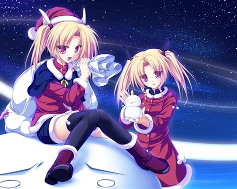Fonds d écran Filles anime blonde neige bonhomme de neige étoilé