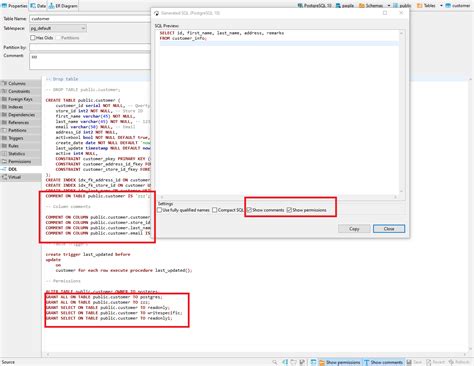 postgresql permissions and comments are not displayed in generated sql · issue 10509 · dbeaver