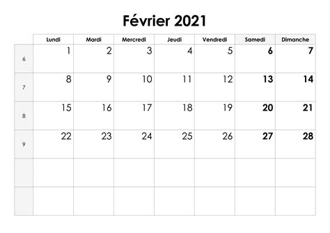 Calendrier février 2021 calendrier su