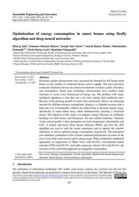 pdf optimization of energy consumption in smart homes using firefly algorithm and deep neural