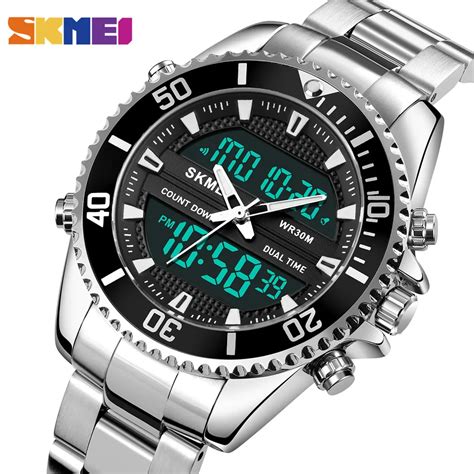 SKMEI Relojes Digitales De Acero Inoxidable Para Hombre Con Doble