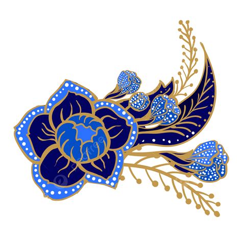 Menggambar Batik Bunga Warna Biru Bunga Batik Seni Batik Batik Png