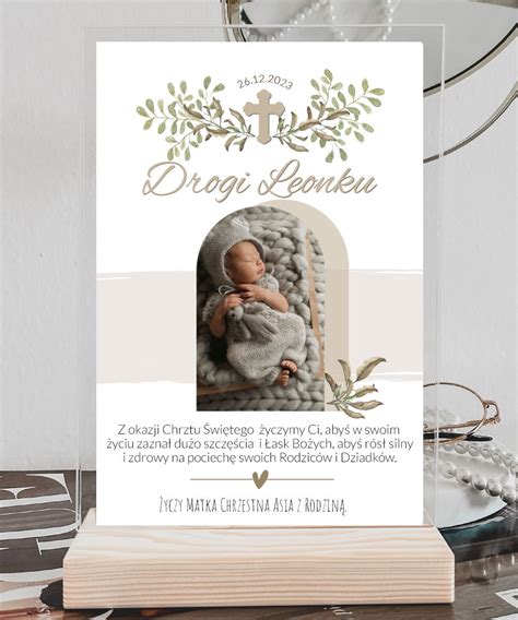 Personalizowana statuetka na chrzest ze zdjęciem dziecka BOHO